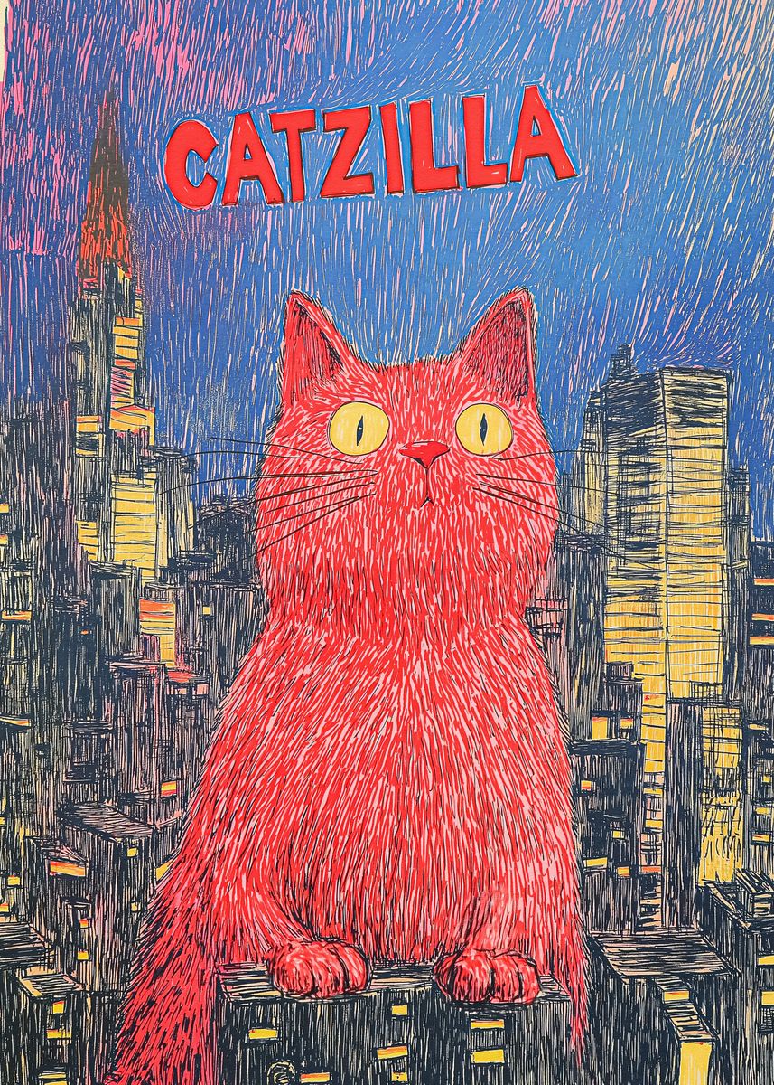 'Catzilla The Monster Cat' Poster, picture, metal print, paint by ...