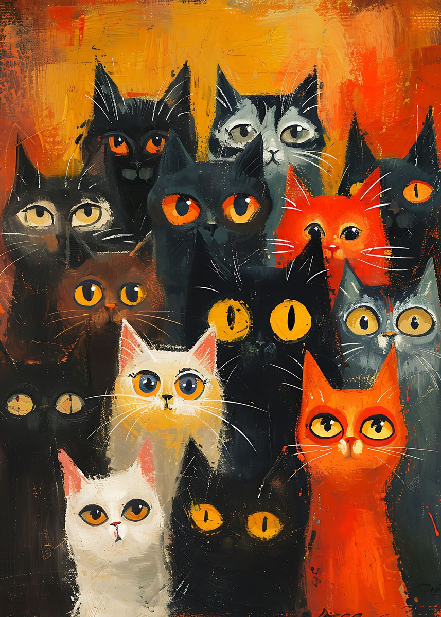 'Cat Crowd Painting' Poster, picture, metal print, paint by ...