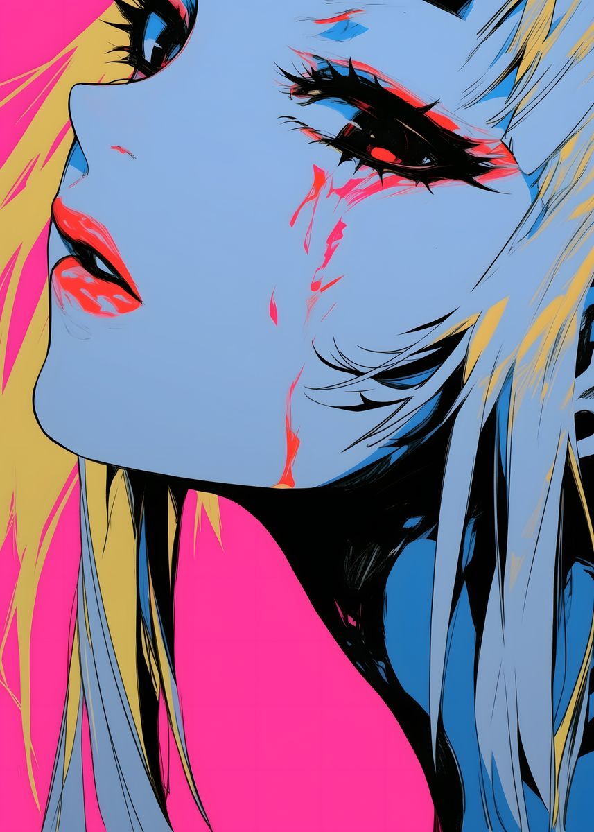 'Anime Girl with Blood Tears' Poster, picture, metal print, paint by ...