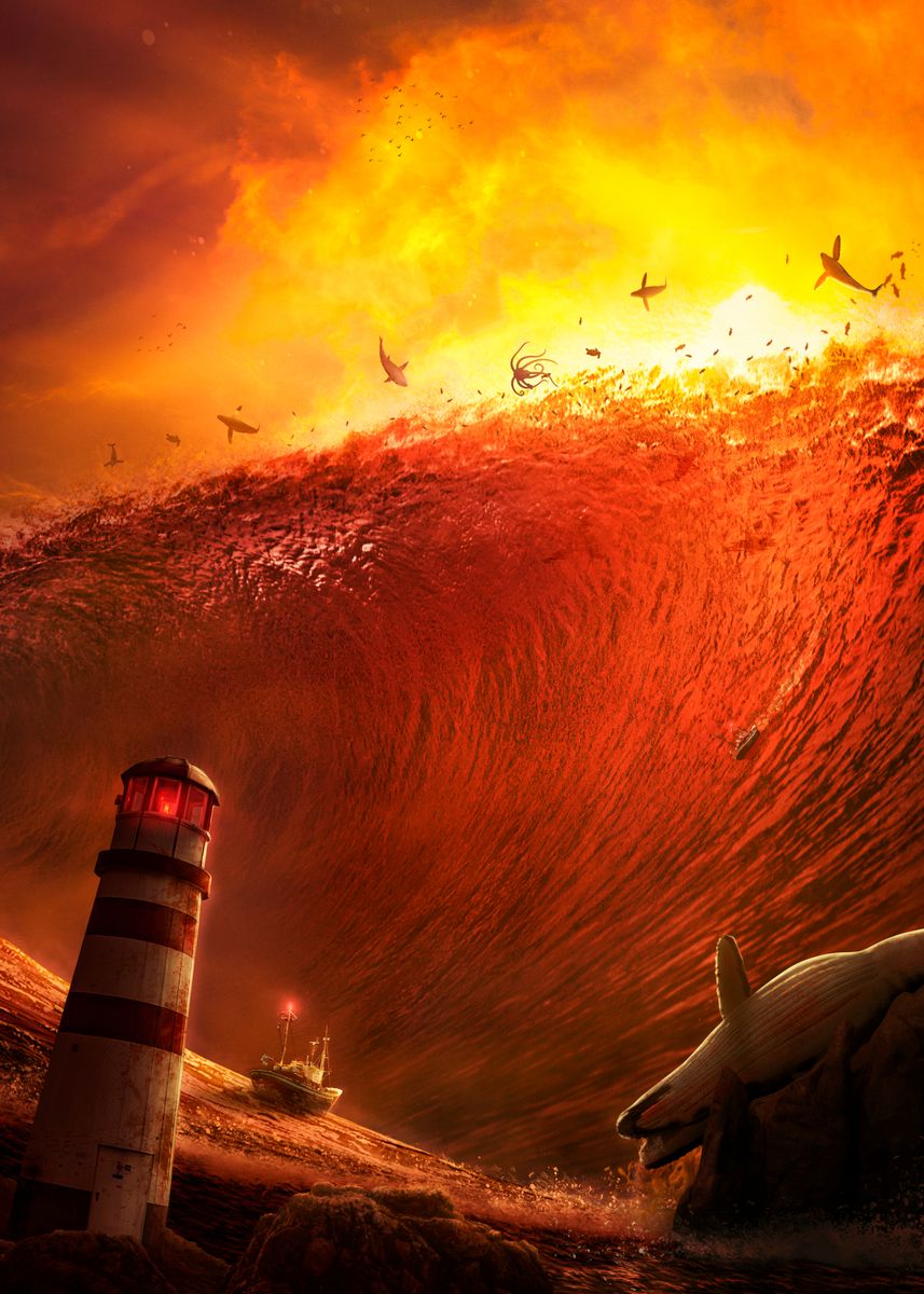 'Red Tide Tsunami' Poster, picture, metal print, paint by The creative ...