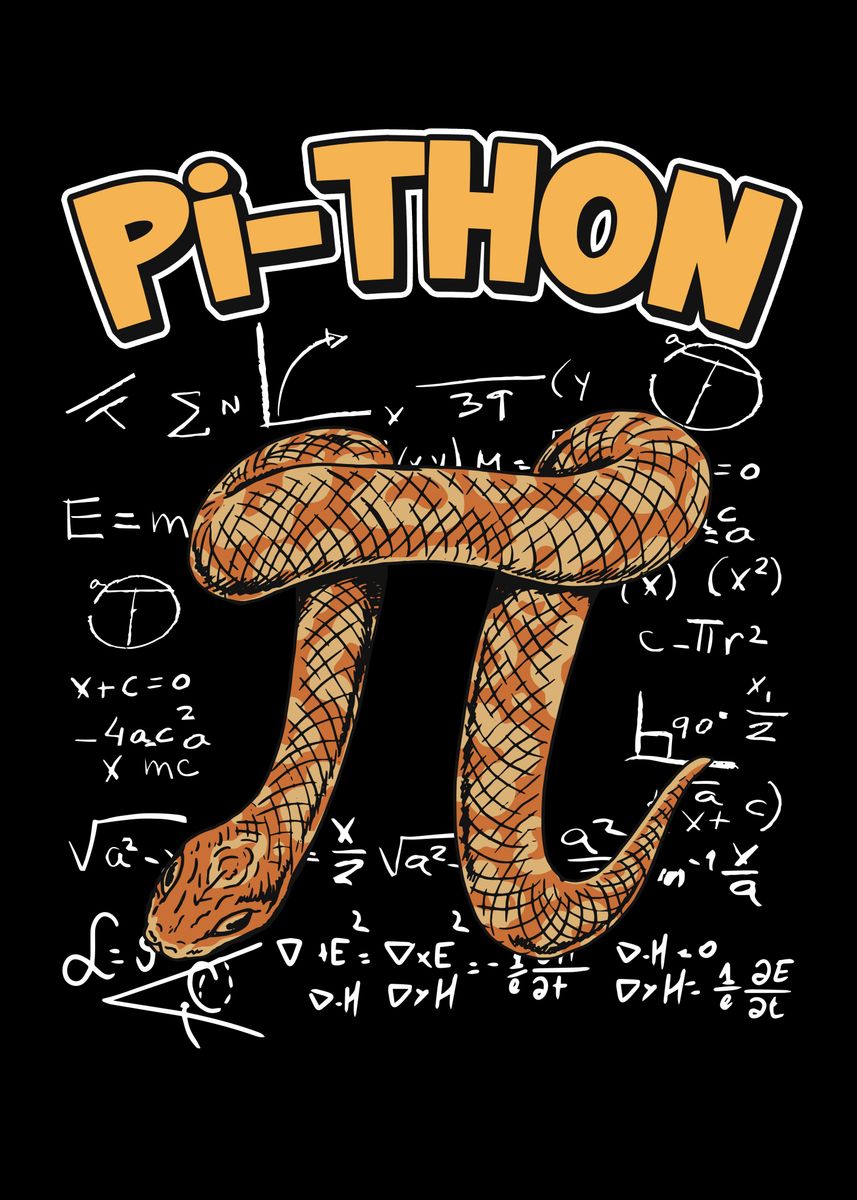 'Pi-Thon Snake Math Geek' Poster, picture, metal print, paint by Roland ...