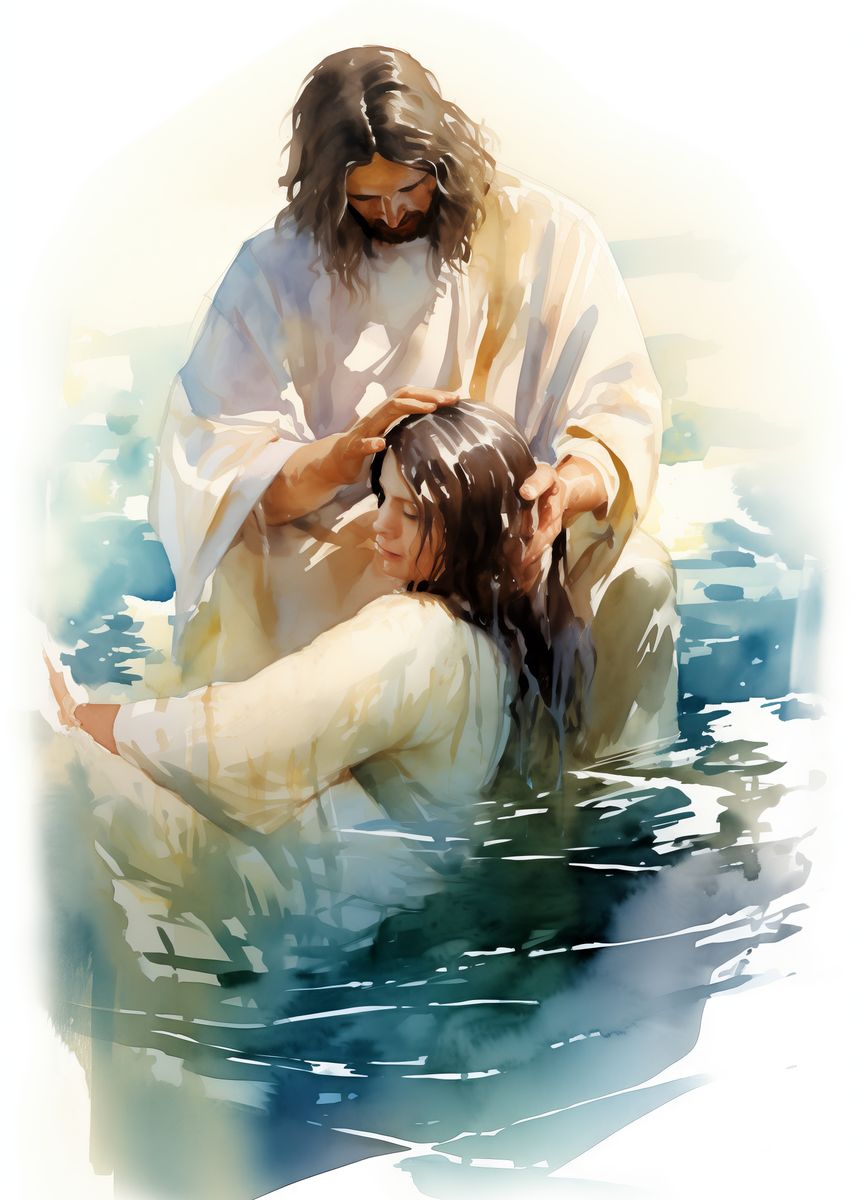 'Jesus Baptises Woman' Poster, picture, metal print, paint by Adames ...