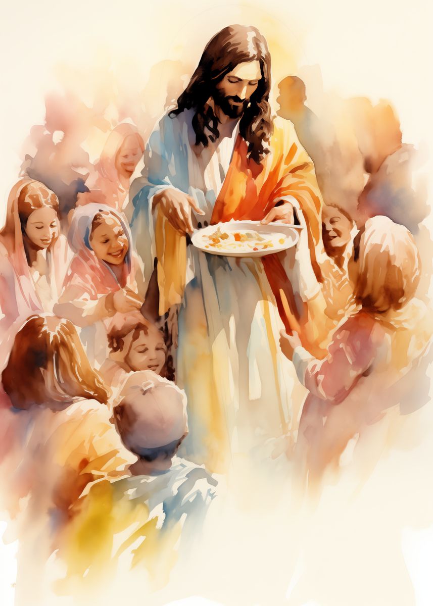 'Jesus Feeding the Poor' Poster, picture, metal print, paint by Adames ...