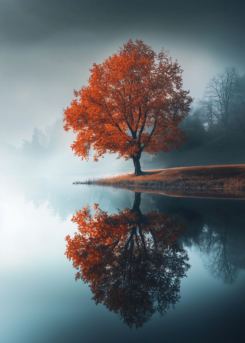 'Autumn Tree Reflection' Poster, picture, metal print, paint by Martin ...