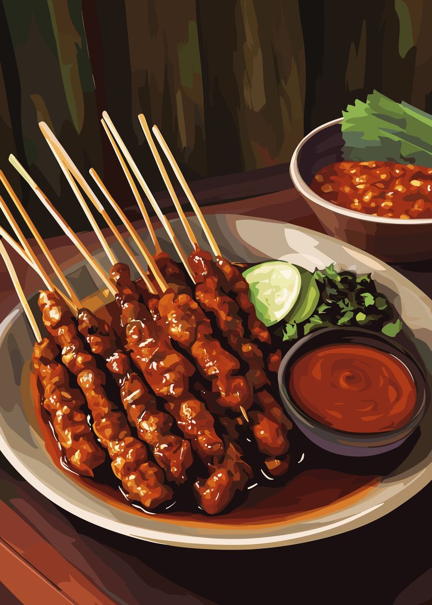 'Grilled Satay Skewers' Poster, picture, metal print, paint by Mason ...