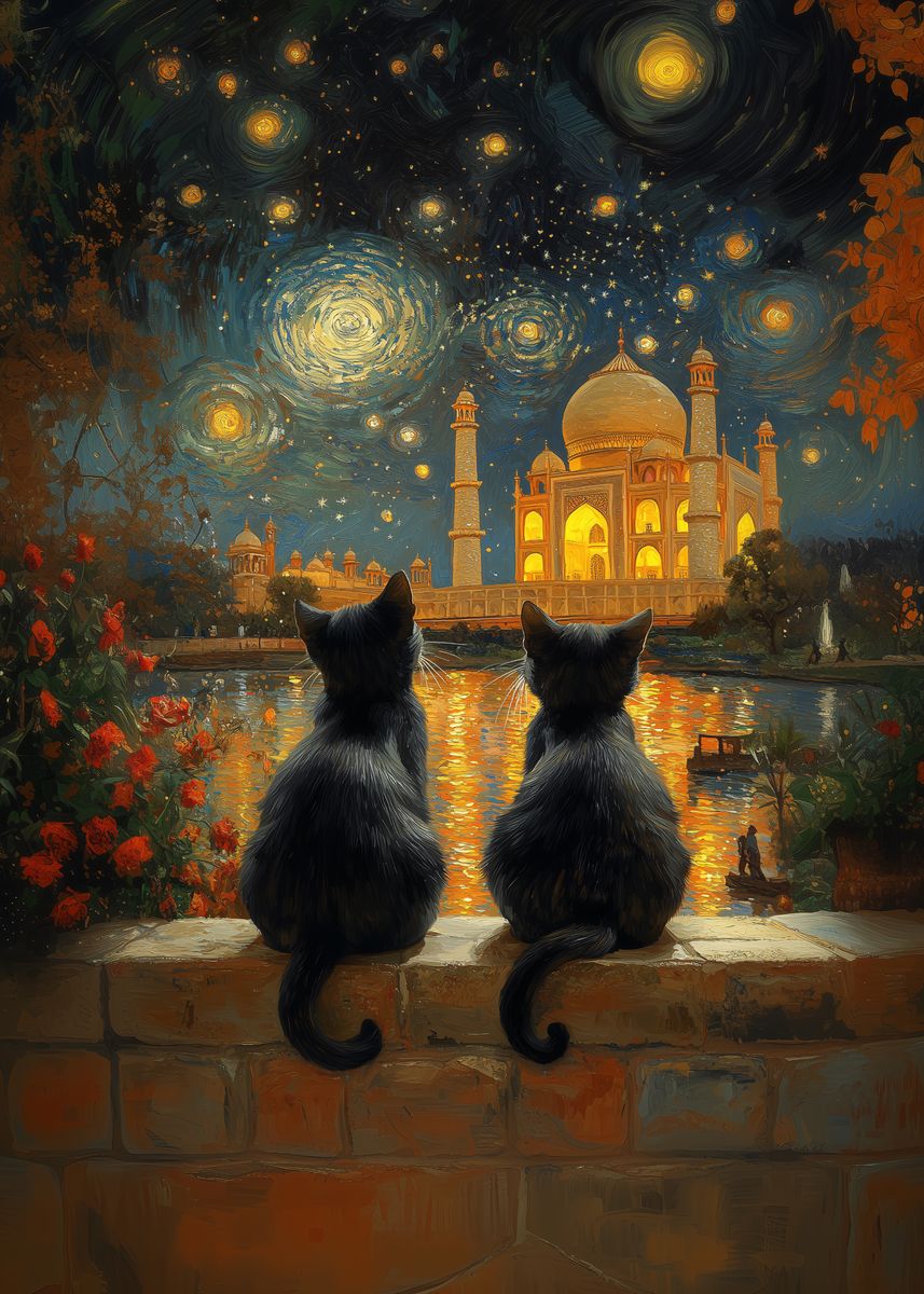 'Cats And Taj Mahal' Poster, picture, metal print, paint by DreamWalls ...