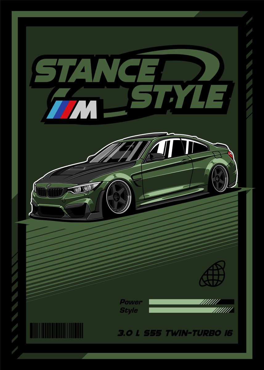 'BMW M4 F82 Stance Style Green Army' Poster, picture, metal print ...