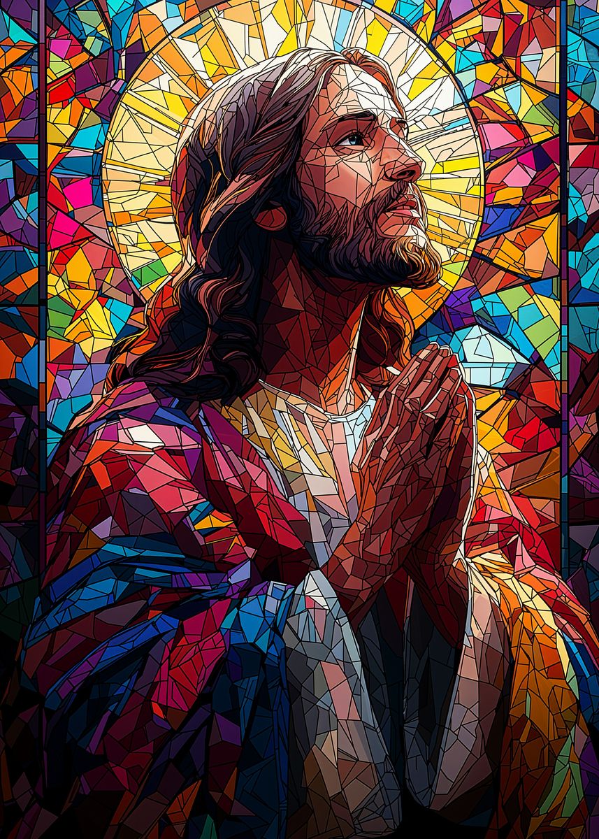 'Stained Glass Jesus' Poster, picture, metal print, paint by SuperNova ...