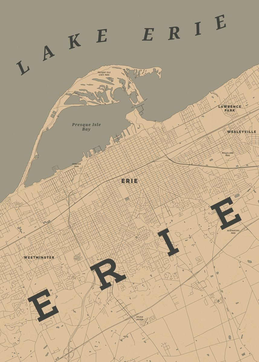 'Erie City Map' Poster, picture, metal print, paint by Andi Permana ...