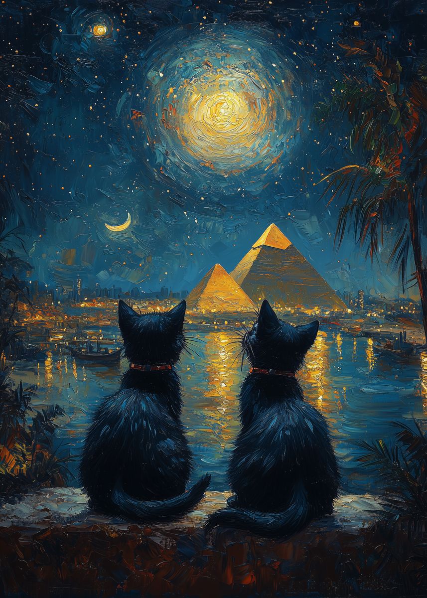 'Cats by the Pyramids' Poster, picture, metal print, paint by ...