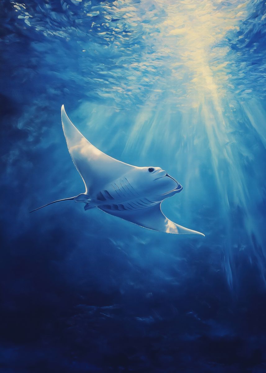 'Baby Manta Ray Underwater' Poster, picture, metal print, paint by ...