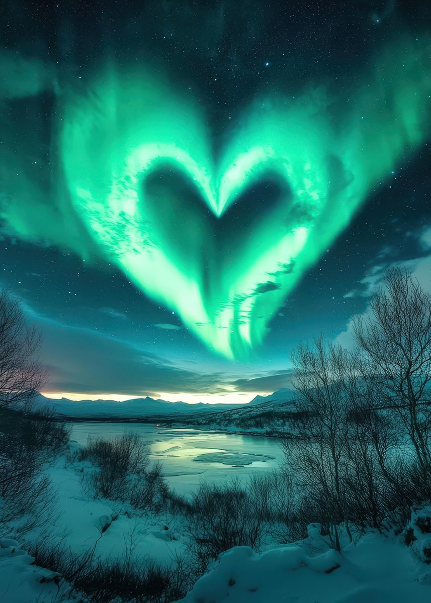 'Heart-Shaped Aurora Borealis' Poster, picture, metal print, paint by ...