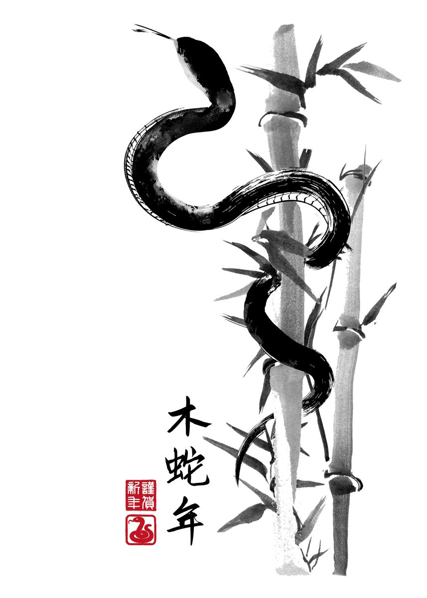 'Year of the snake sumi e' Poster, picture, metal print, paint by ...