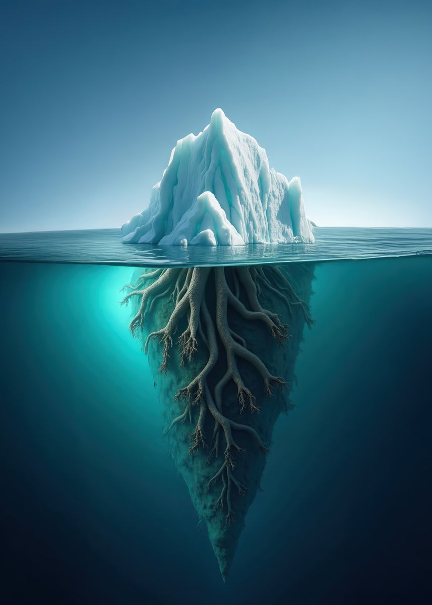 'Iceberg with roots symbolic' Poster, picture, metal print, paint by ...