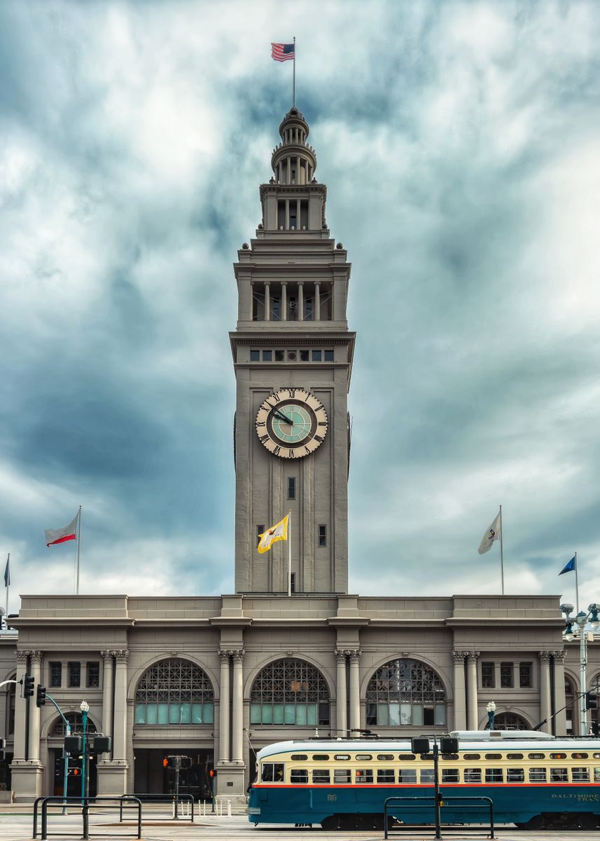 'SF Ferry Building and Tram' Poster, picture, metal print, paint by ...