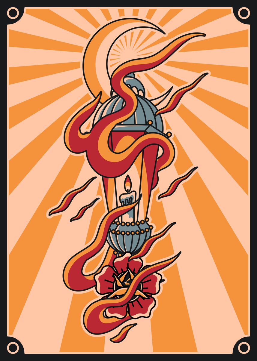 'Vintage Lantern & Flames Art' Poster, picture, metal print, paint by ...