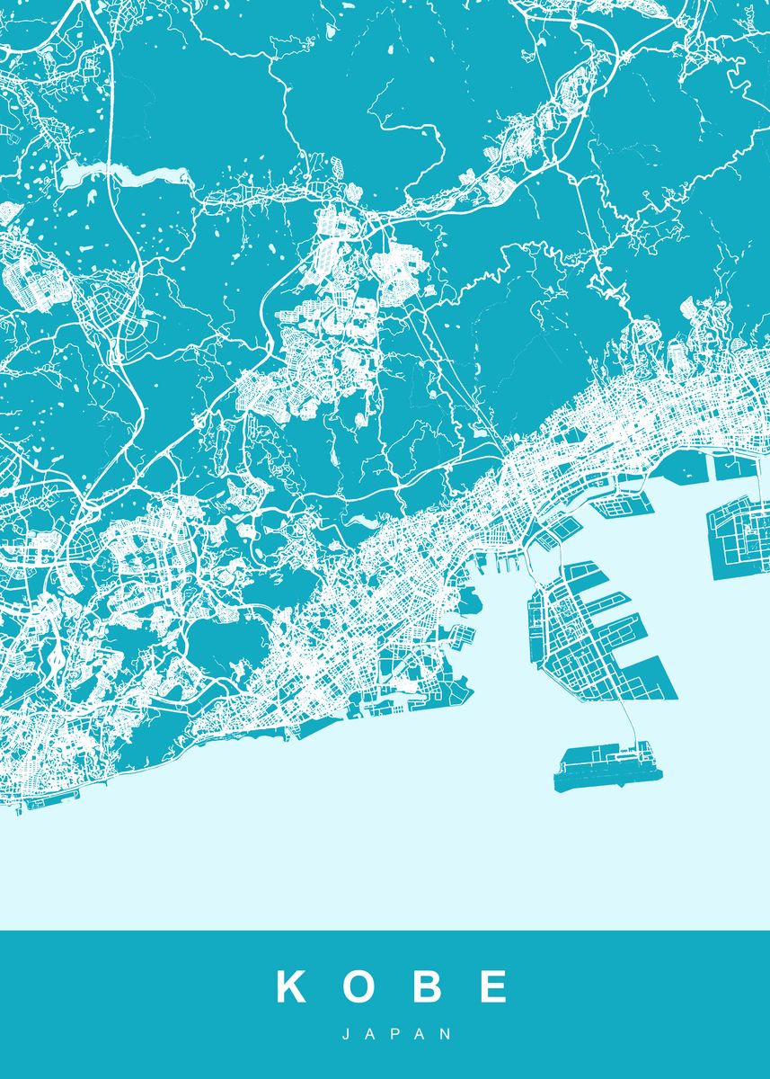 'Kobe City Map Japan' Poster, picture, metal print, paint by UrbanMaps ...