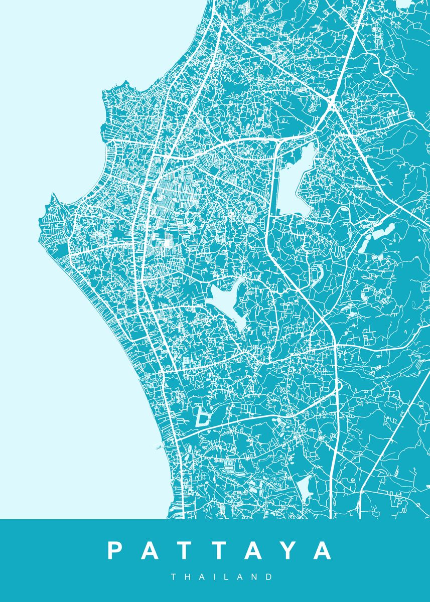 'Pattaya City Map Thailand' Poster, picture, metal print, paint by ...