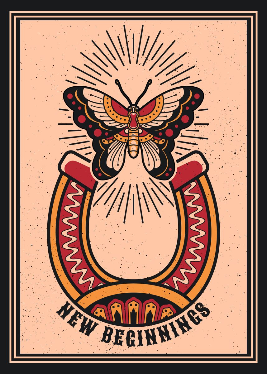 'Horseshoe & butterfly vintage art' Poster, picture, metal print, paint ...