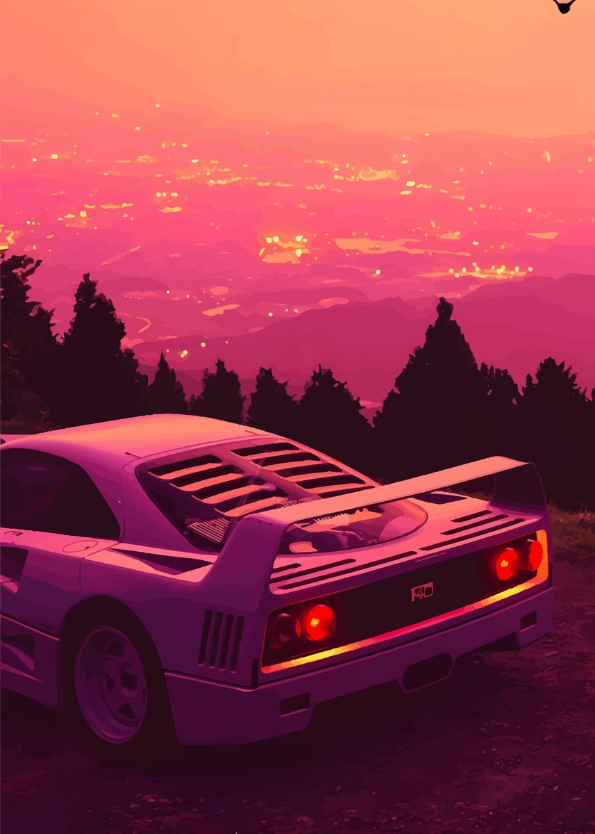 'Ferrari F40 Sunset' Poster, picture, metal print, paint by maxmah ...