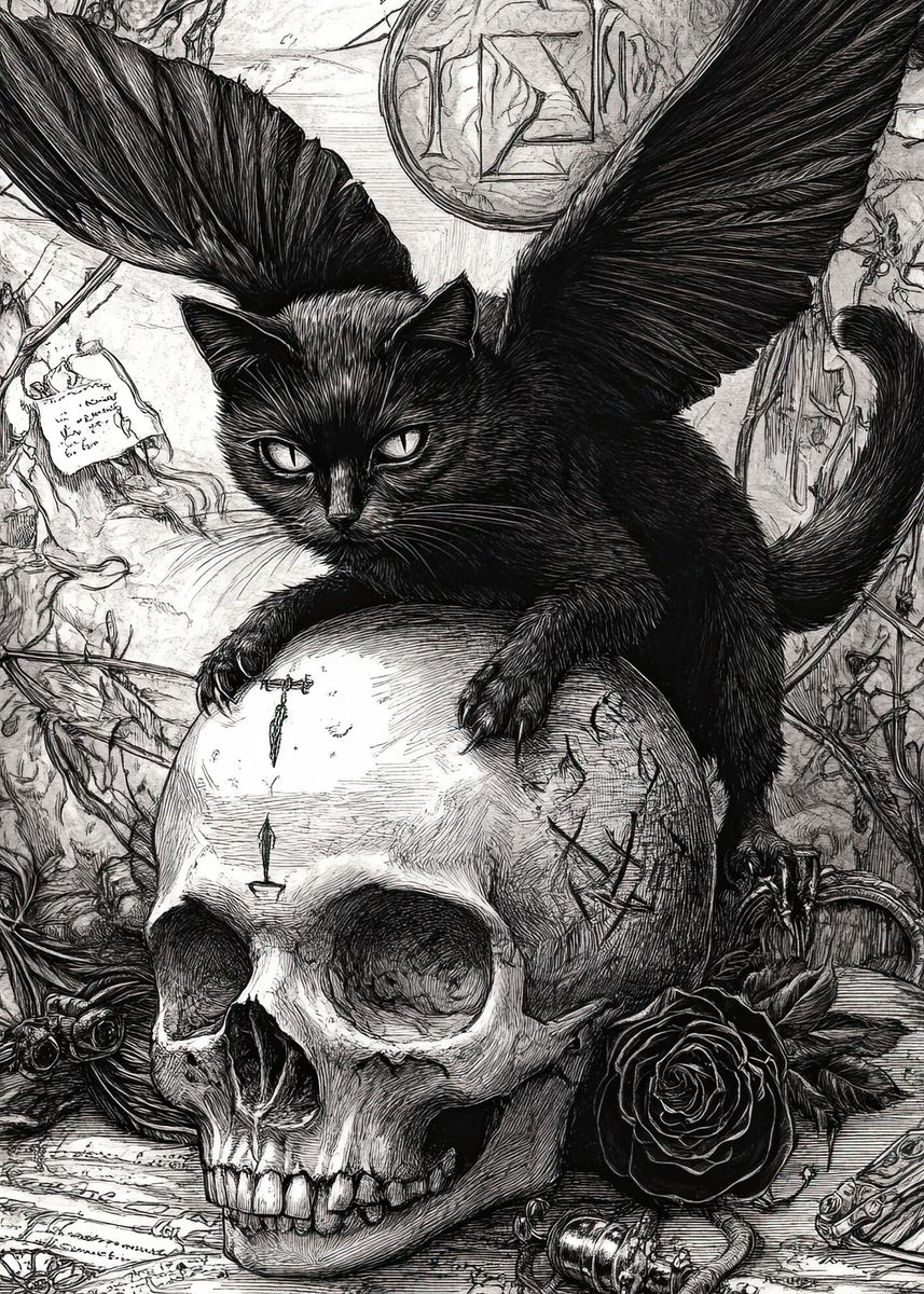 'Black Cat Witch' Poster, picture, metal print, paint by Anass Benktitou | Displate