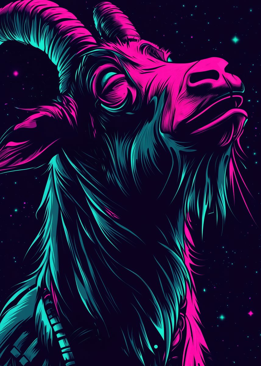 'Neon Goat in Space' Poster, picture, metal print, paint by Spooky Blob ...