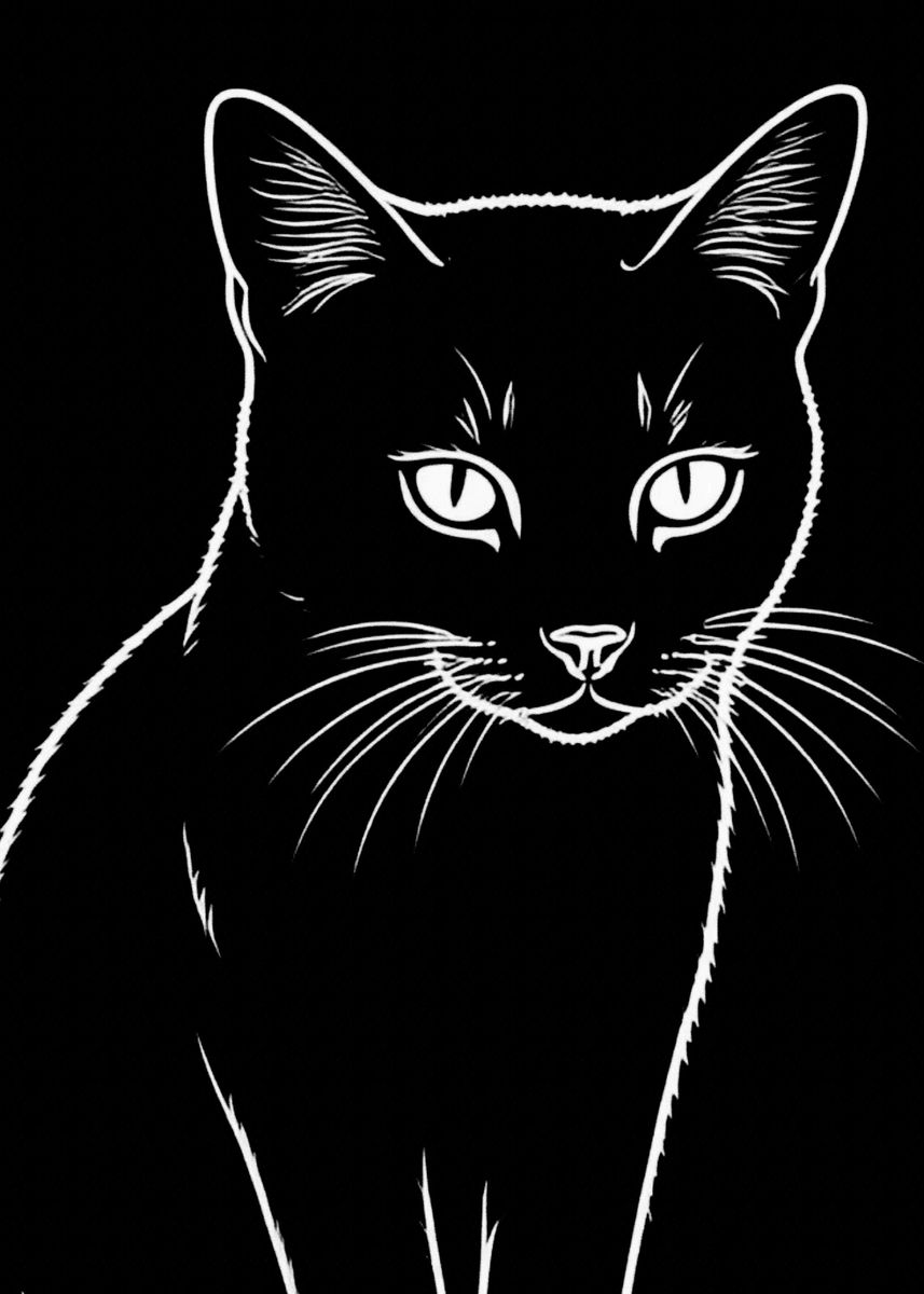 'Black Cat Line Art' Poster, picture, metal print, paint by Theterix ...