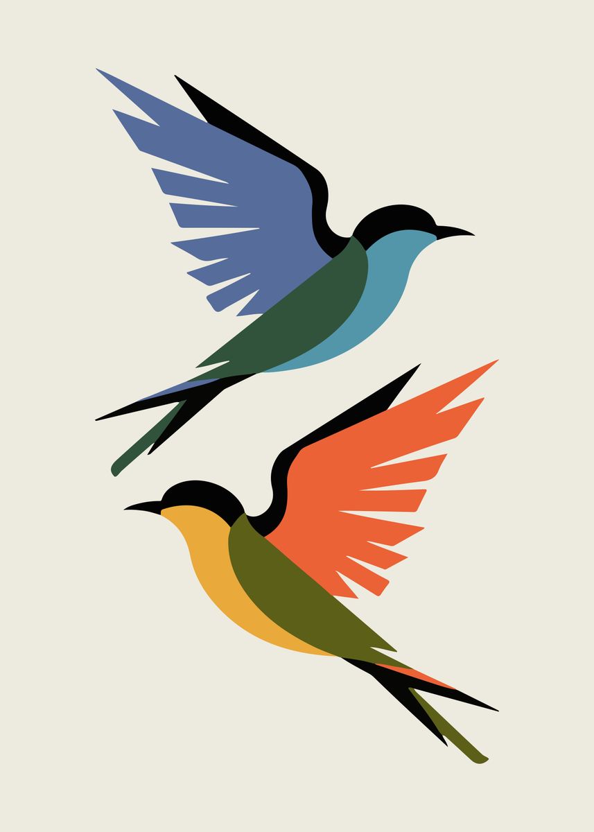 'Colorful Abstract Birds in Flight' Poster, picture, metal print, paint ...