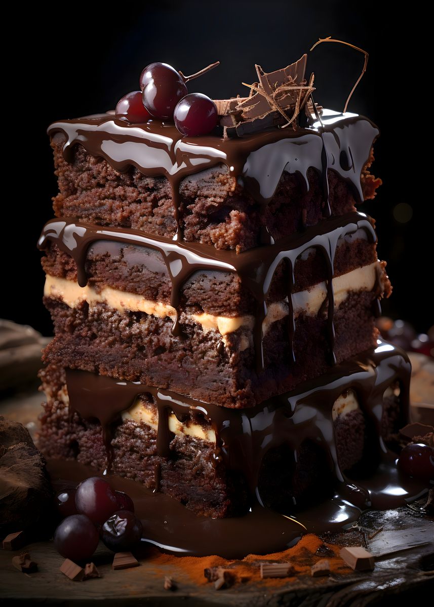 'Chocolate Brownie Stack' Poster, picture, metal print, paint by ...