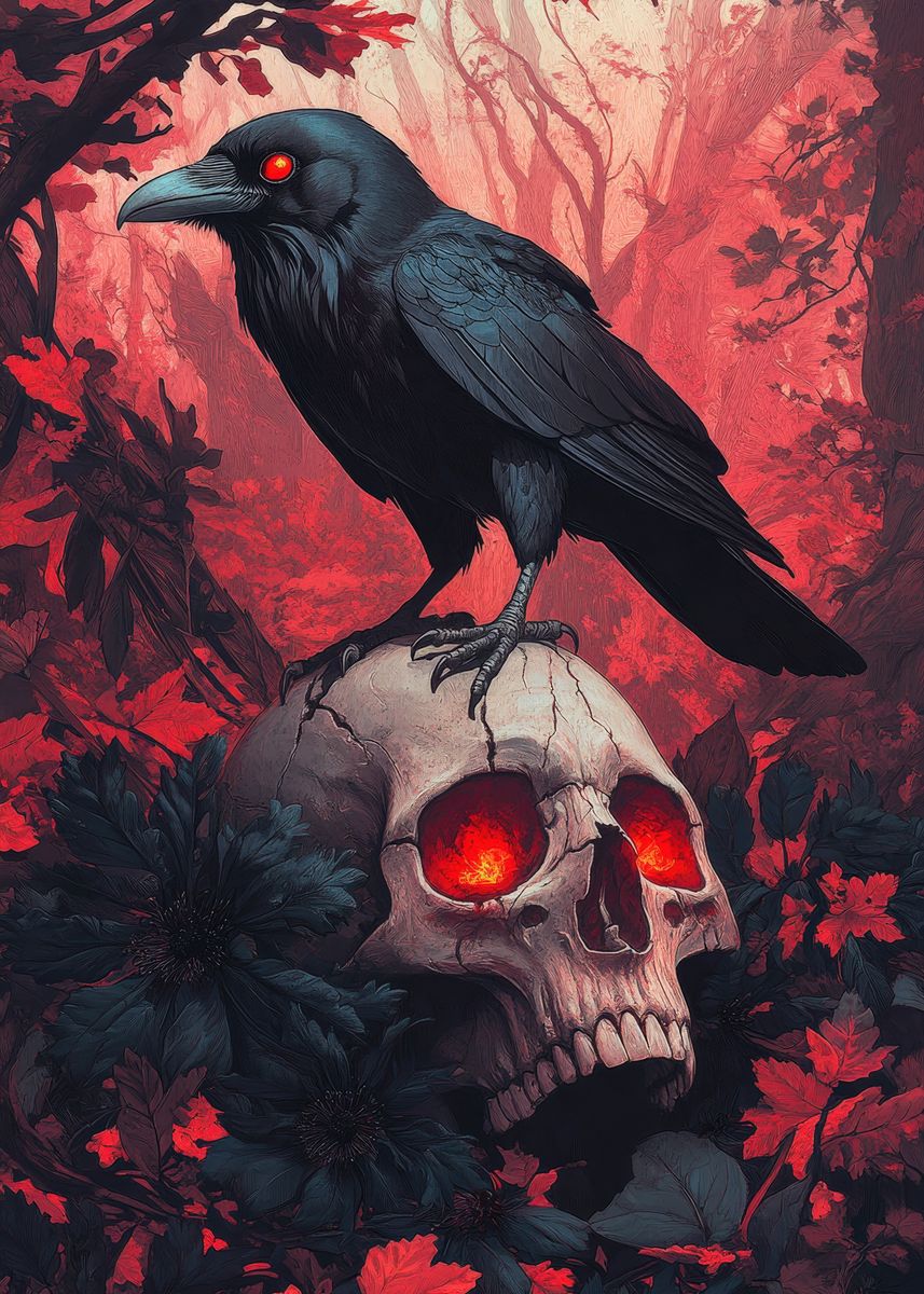 'Raven On Skull' Poster, picture, metal print, paint by Ilyrin | Displate