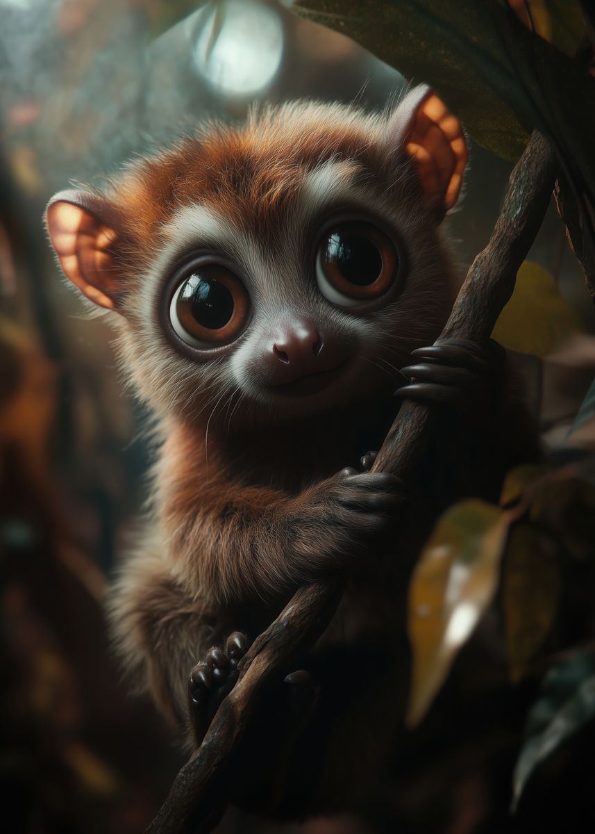 'Cute Baby Loris' Poster, picture, metal print, paint by Rawbin | Displate