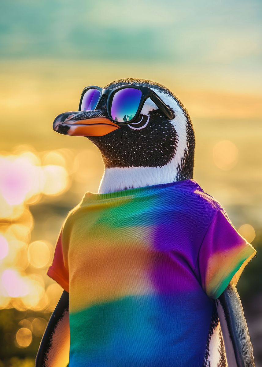 'Cool Penguin In Tie-Dye' Poster, picture, metal print, paint by Frank ...