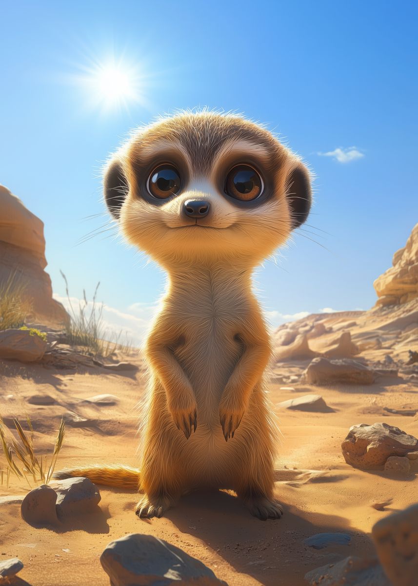 'Cute Baby Meerkat in Desert' Poster, picture, metal print, paint by ...