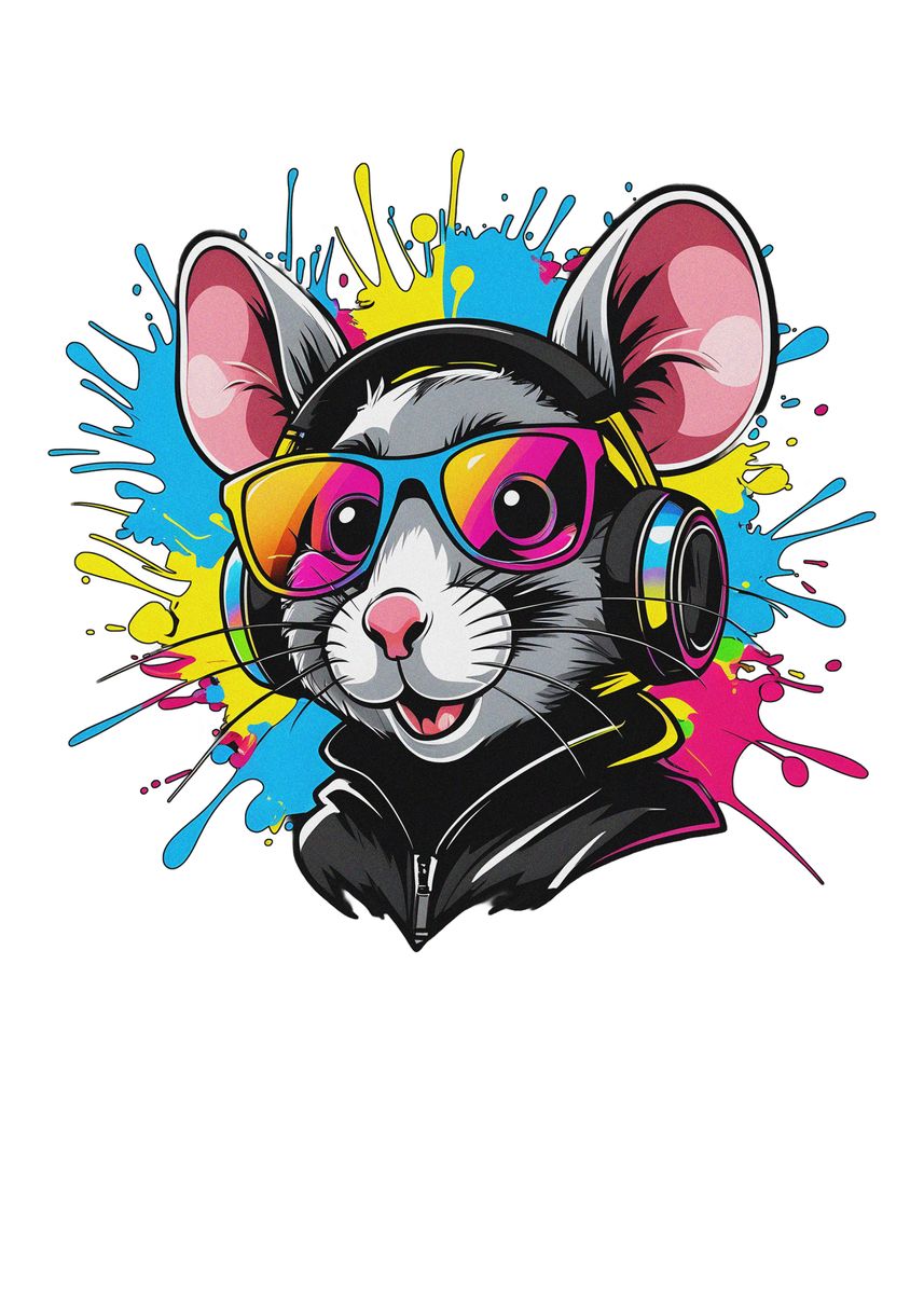 'Cool Mouse with Headphones' Poster, picture, metal print, paint by ...