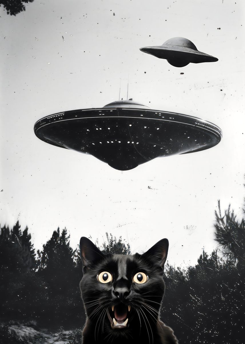 'UFO Selfie Funny Alien Encounter Cat' Poster, picture, metal print ...
