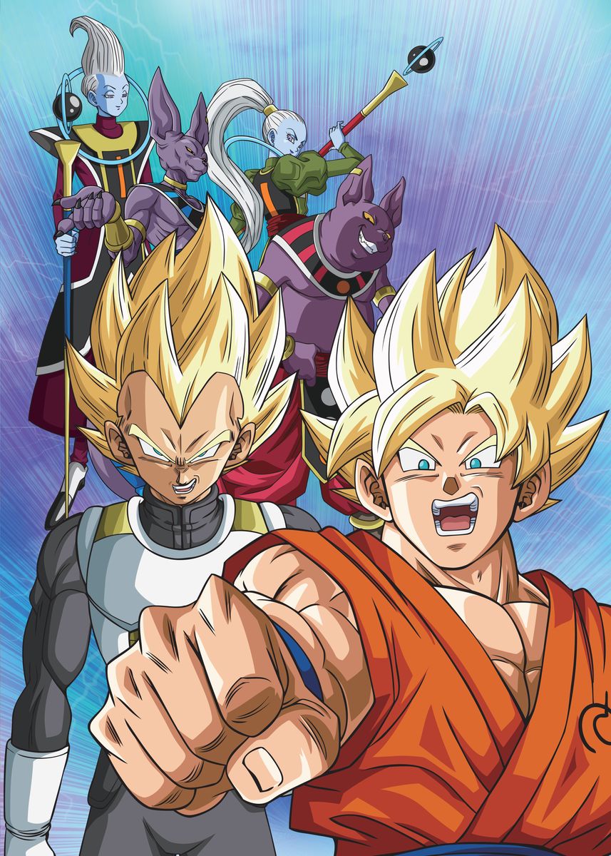 'Goku and Vegeta vs Gods' Poster, picture, metal print, paint by Dragon ...