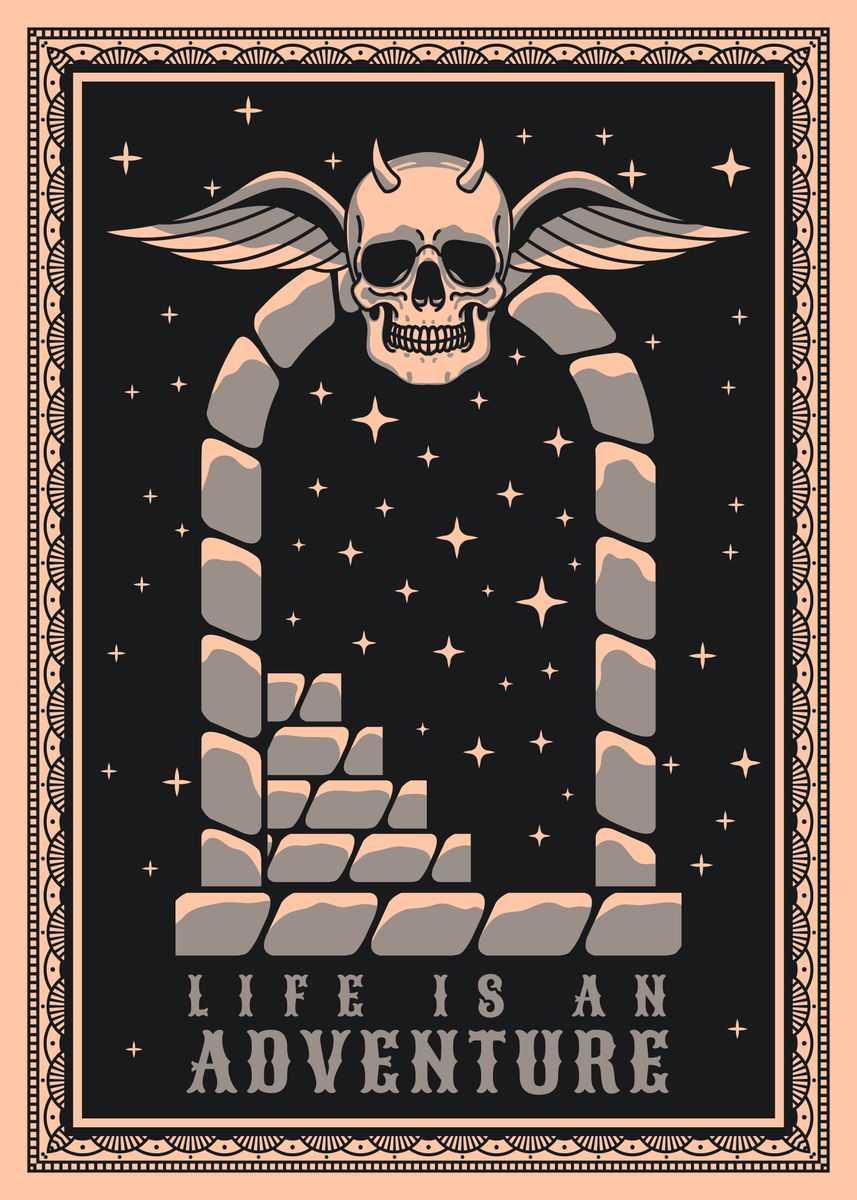 'Life is an adventure, skull tattoo art' Poster, picture, metal print ...
