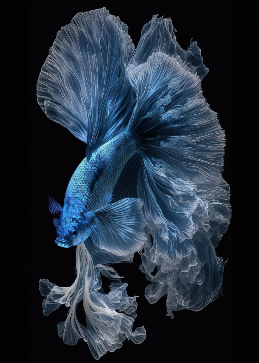 'Blue Betta Fish with Flowing Fins' Poster, picture, metal print, paint ...
