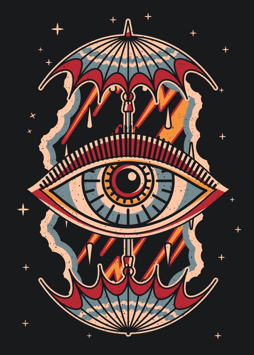 'Umbrella & eye vintage art' Poster, picture, metal print, paint by ...