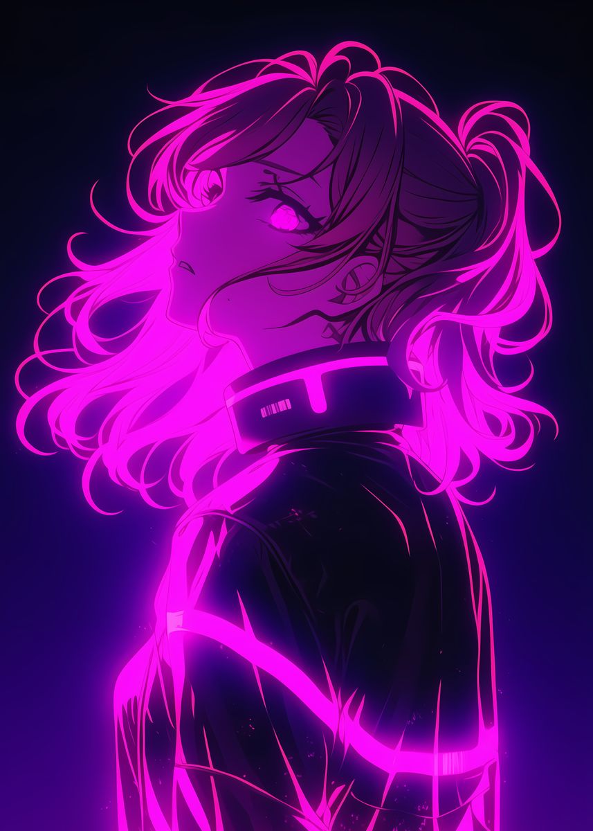 'Anime Girl in Neon Glow' Poster, picture, metal print, paint by ...