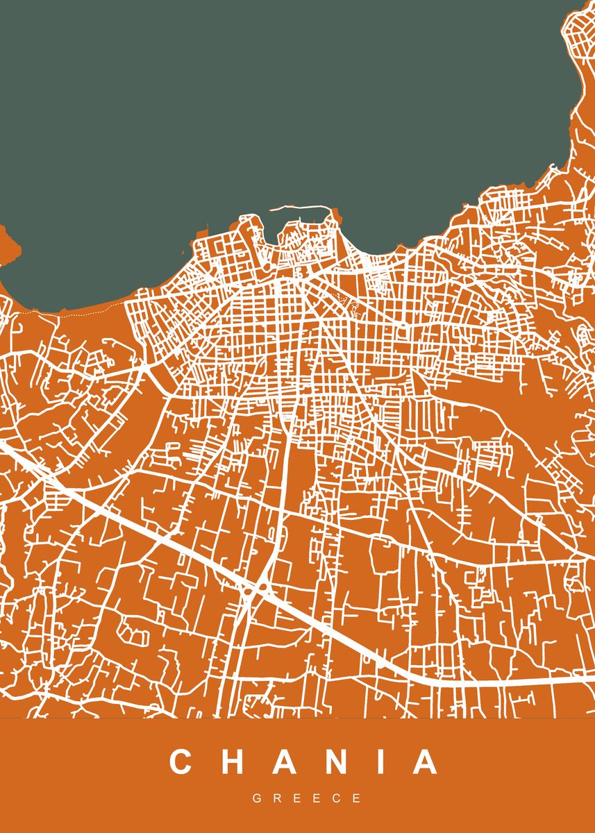 'Chania City Map Greece' Poster, picture, metal print, paint by ...
