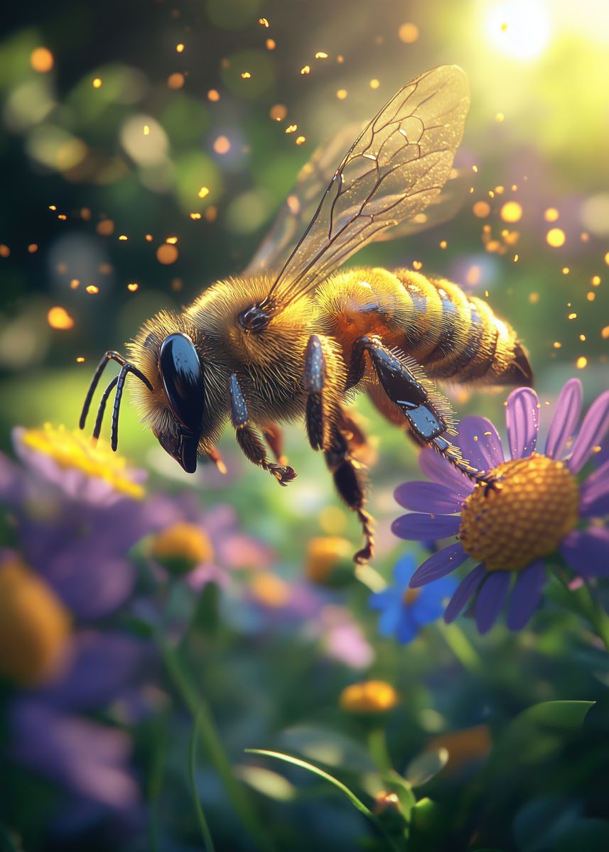 'Honeybee in Flight' Poster, picture, metal print, paint by Rawbin ...