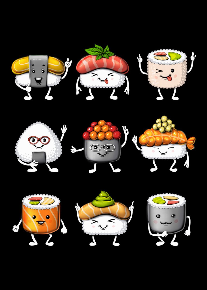 'Funny Sushi' Poster, picture, metal print, paint by Psychonautica ...