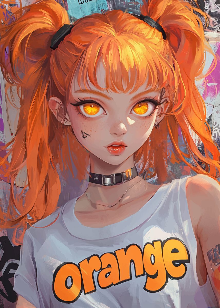 'Orange Hair Anime Girl' Poster, picture, metal print, paint by ...