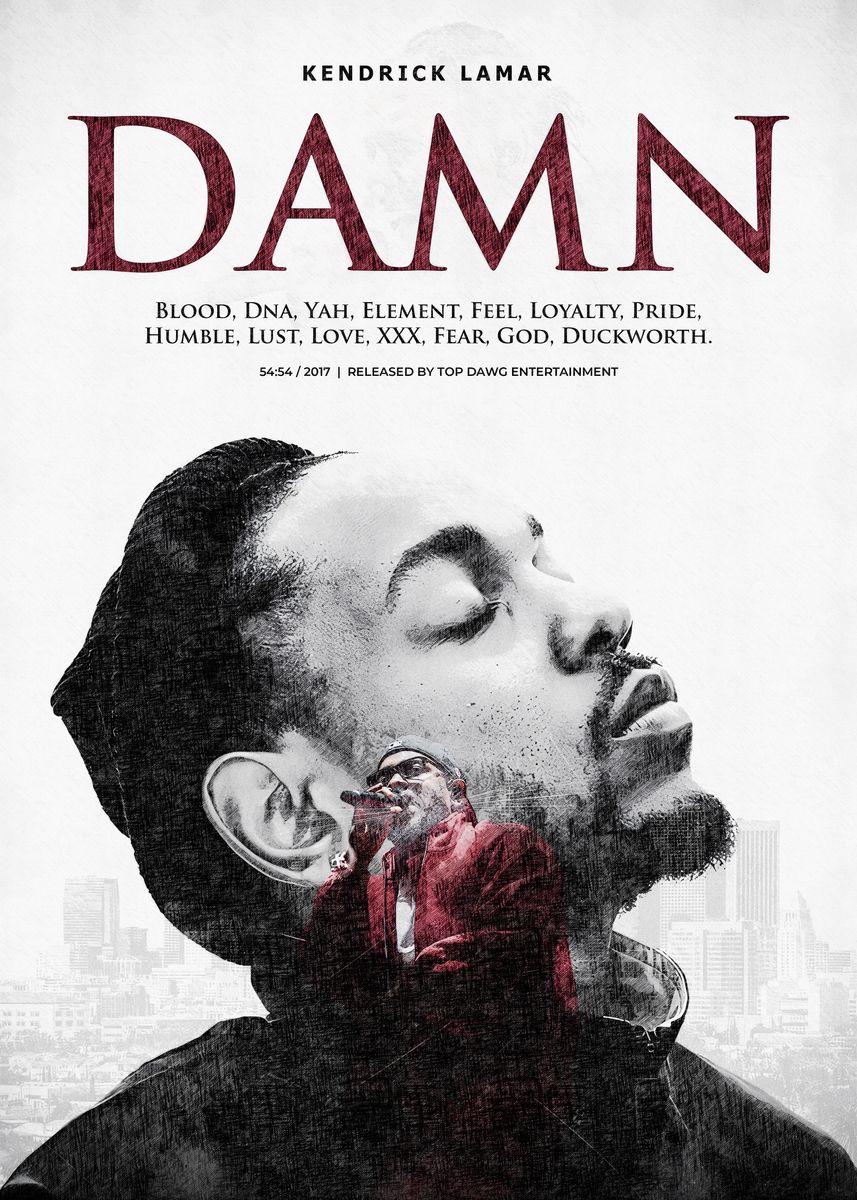 'Kendrick Lamar DAMN Album Cover' Poster, picture, metal print, paint ...