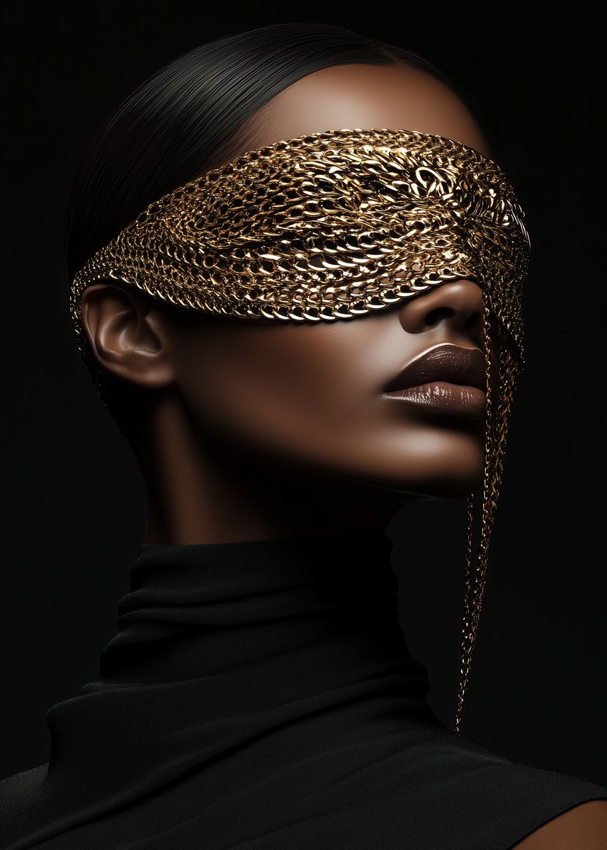 'Woman with Gold Chain Mask' Poster, picture, metal print, paint by ...