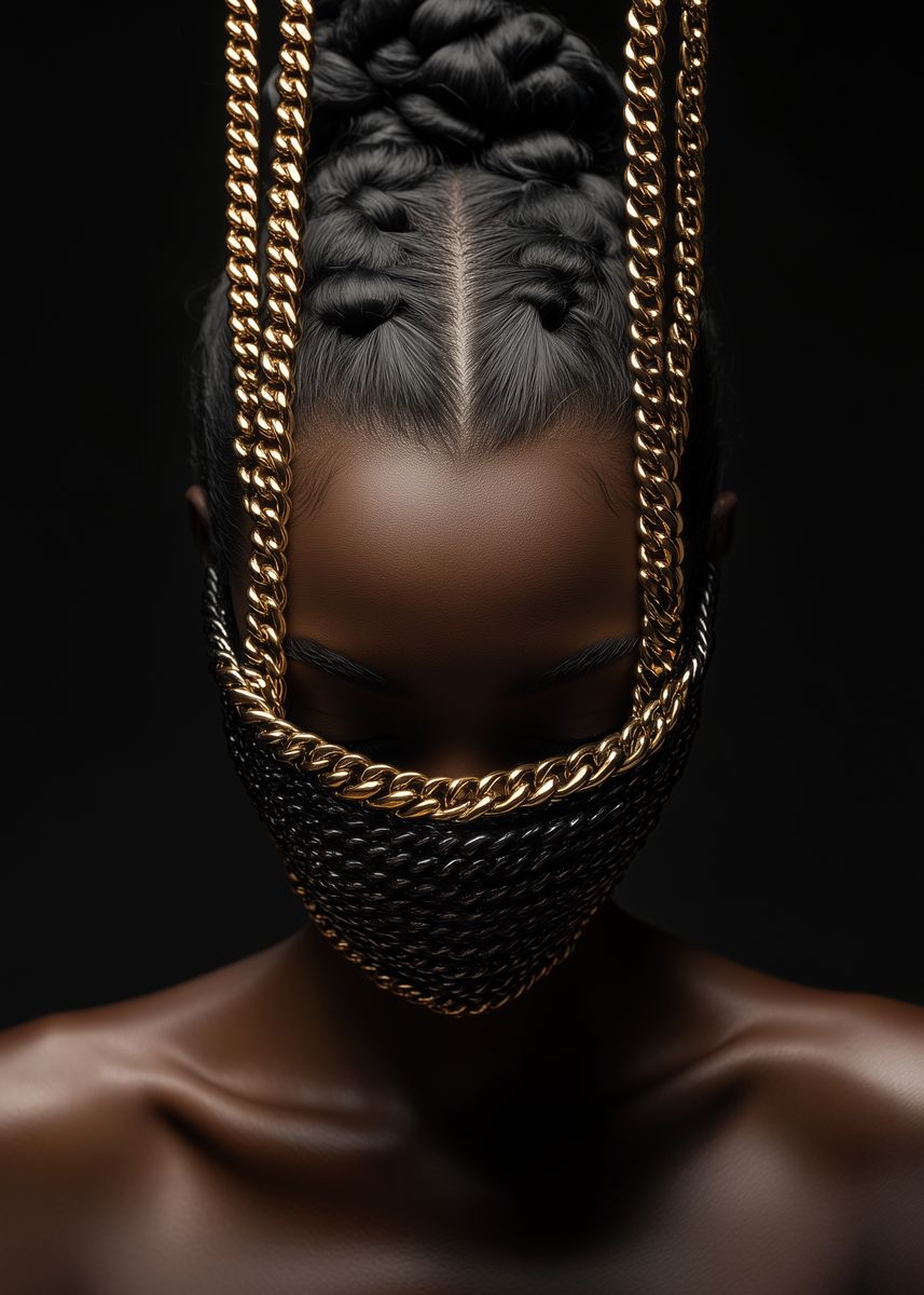 'Black and Gold Chain Mask' Poster, picture, metal print, paint by ...