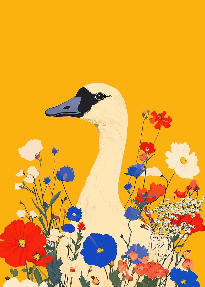 'Goose in Wildflowers' Poster, picture, metal print, paint by Erzebet ...