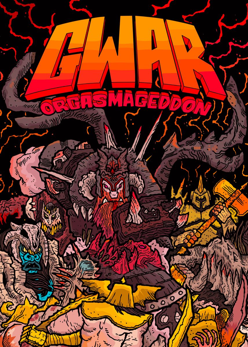 'GWAR Orgasmageddon Poster' Poster, picture, metal print, paint by Bendrat Core | Displate