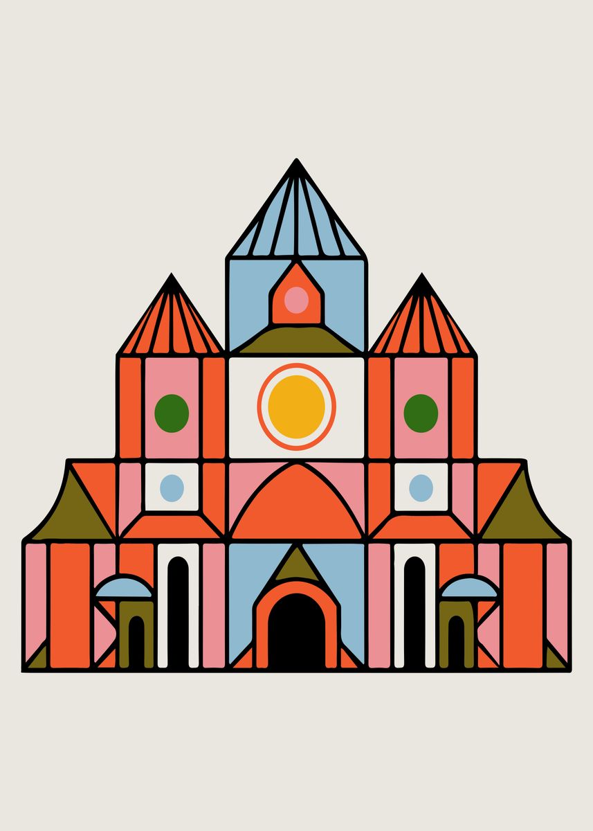 'Colorful Geometric Castle Illustration' Poster, picture, metal print ...
